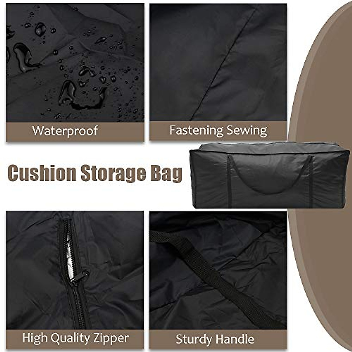 Patio Cushion Storage Bag Extra Large,Mayhour Outdoor Heavy Duty Waterproof Furniture Cushion Bags Cover Black with Zipper Handles for Garden Beach Picnic (46x18x20in)