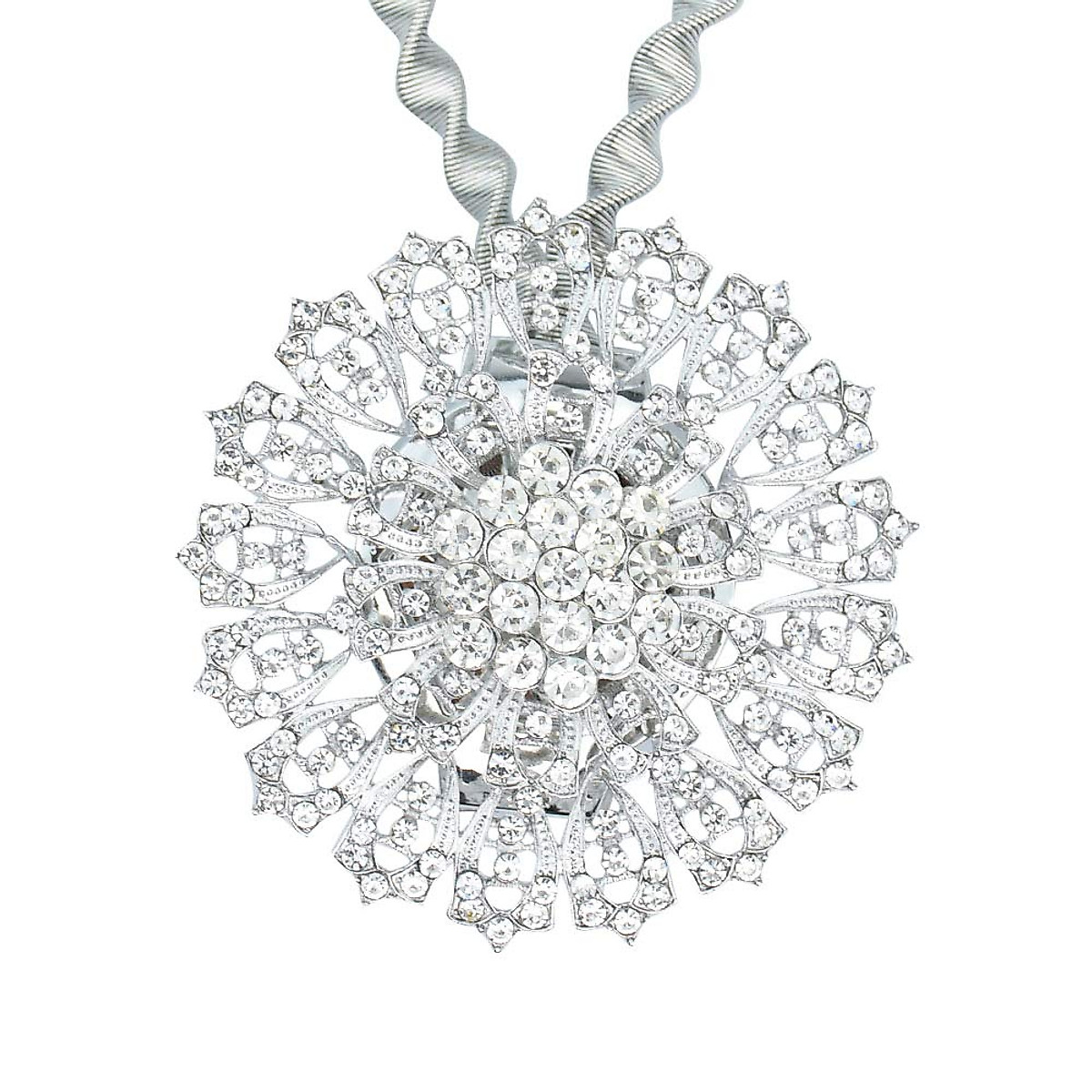 2PCS Magnetic Curtain Tiebacks European Style Sparkling Flower Window Curtain Bind Holdback Buckles Clips Tie Backs Drapery Holders with Stretchable Spring Wire Rope for Decoration,Silvery