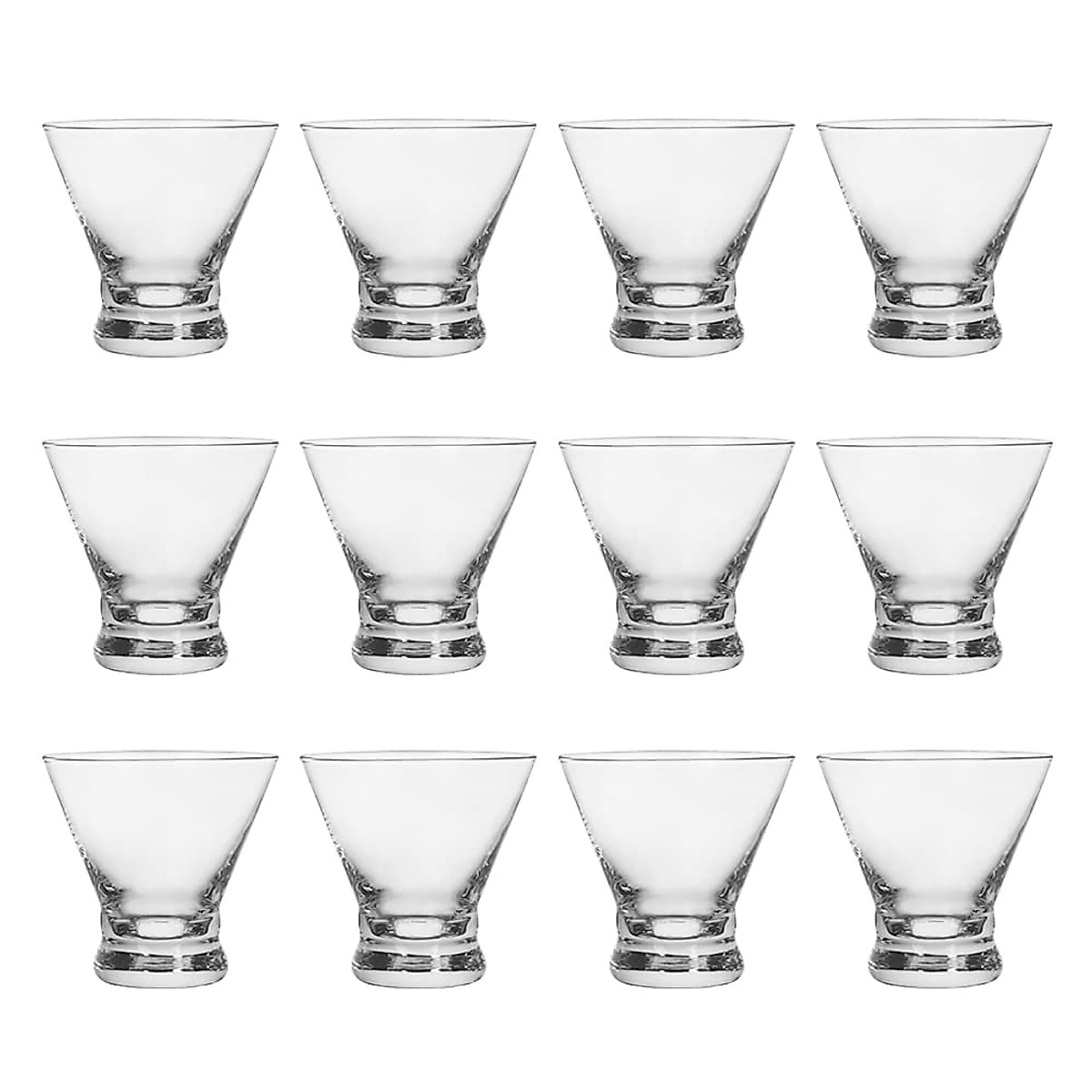 BTGLLAS Set of 12 Martini Glasses - 8-Ounce Cinched Design Cocktail Glasses with Heavy Base, Stemless Construction for Stability - Sturdy and Elegant Bar Glasses (Glass, Clear12Pcs)
