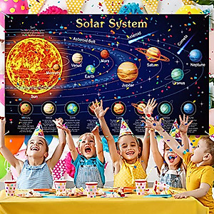 Solar System Decorations Large Fabric Outer Space Poster Banner Space Theme Backdrop Background for Kids Boys Space Birthday Decorations Planets Party Educational Supplies, 72.8x43.3 Inch