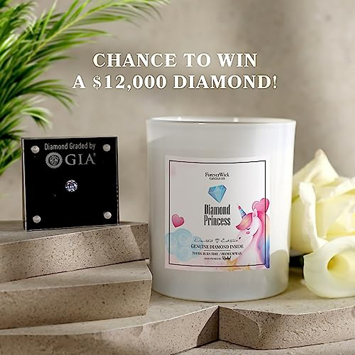 Diamond Princess Candle with Diamond Inside | Foreverwick Candles | Scented Soy Candles Gifts for Women Anniversary Candle | Anniversary Candles All-Natural Organic Soy Candle 14oz | 70h