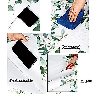 Yifasy 2 Pack Furniture Liners Green Leaf Shelf Drawer Lining Papers Self-Adhesive PVC Countertop Stickers 17.7 Inch Wide