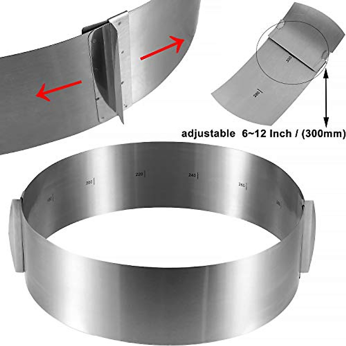 KOHAND 2 Pack 6-12 Inch Cake Ring Mold, Stainless Steel Adjustable Mousse Mould Pan for DIY Baking Pastry Decor