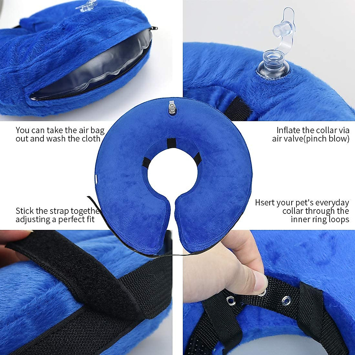 KittyStar Soft Inflatable Dog Cone Collar, Protective Inflatable Collar for Dogs and Cats, Adjustable Pet Recovery Cone After Surgery (M, Blue)