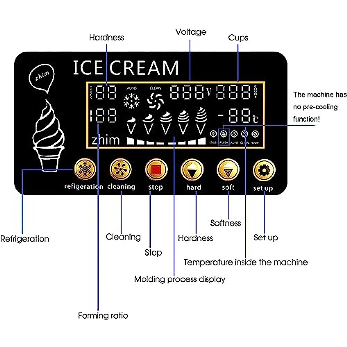 1200W Commercial Soft Serve Ice Cream Maker, 16~18L/H Slushy Ice Cream Machine Professional with LED Display - 3 Tastes, CE/FCC/CCC