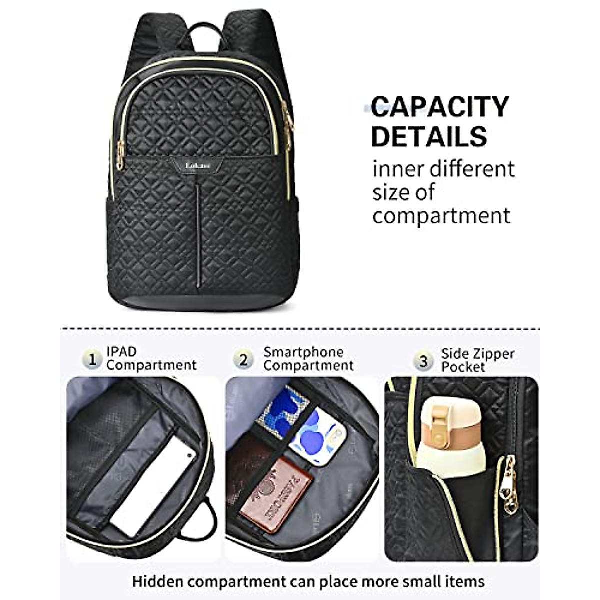 BRINCH Small Backpack for Women, Fashion Backpack Purse Black Shoulder Bag with Multi-pocket Lightweight Small Travel Backpack Casual Daily Daypack for Ladies Teen Girls
