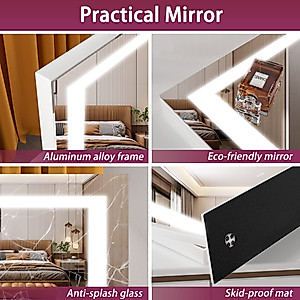 Hasipu Vanity Mirror with Lights, 24.2" x 19.7" LED Makeup Mirror, Light up Mirror with 10X Magnification and USB, Phone Holder, Smart Touch 3 Colors Dimmable, 360° Rotation (Right Angle White)