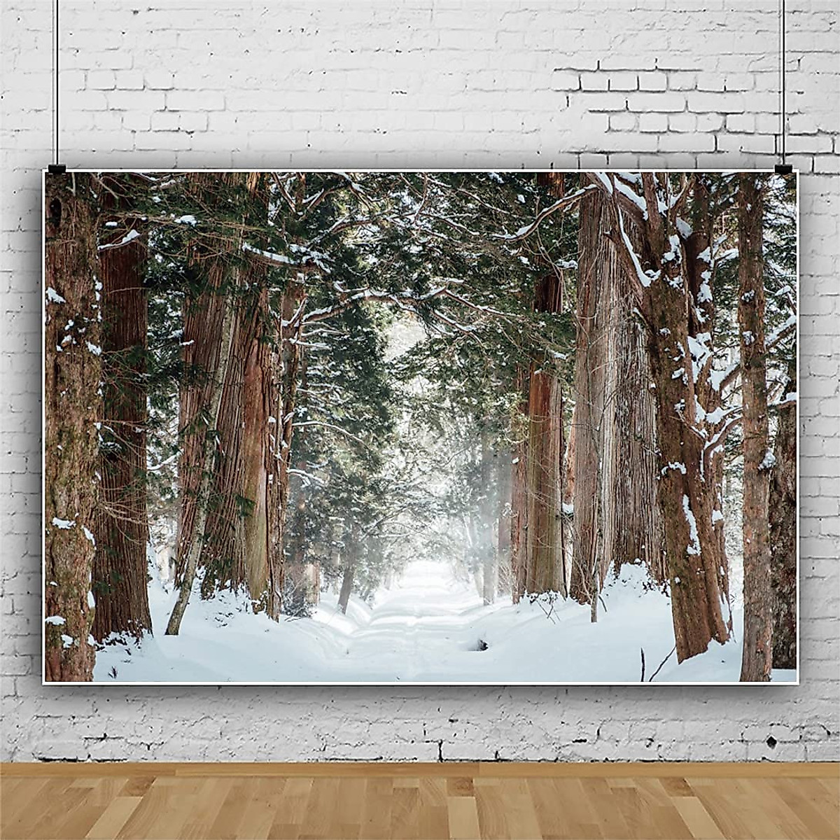 Yeele 5x3ft Forest Backdrop for Photo Props Winter Theme Snow Nature Landscape Vinyl Photography Background Snow Covered Road Background for Photo Props Holiday Supplies Wallpaper
