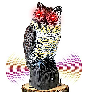 Plastic Owl to Keep Birds Away,Owl Scarecrows with Flashing Eyes&Frightening Sound,Owl for Bird Control for Garden Yard Outdoor