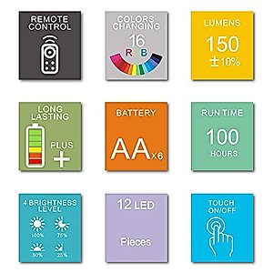 BIGLIGHT Wireless Battery Operated LED Table Top Night Light, Touch Light, Push Light, Remote Controlled, 16 Color Changing, Portable Stick on Tap Light for Closet Cabinet Counter Classroom