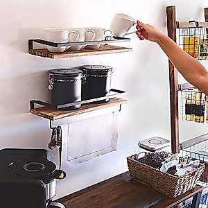 Luxiya Floating Shelves Bathroom Shelf Rustic Wood Wall Mounted Shelves Organizer with Removable Towel Holder Decorative Storage Shelf for Bathroom Kitchen,Set of 2