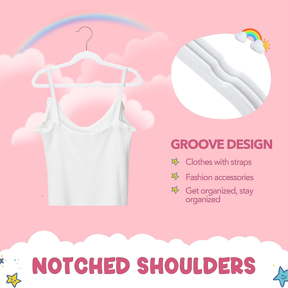 HOUSE DAY Velvet Kids Hangers 60 Pack, Premium Childrens Hangers for Closet, Ultra Thin Cute Hangers Kids Clothes Hanger, Non Slip Kids Felt Hangers 14 Inch, Small Hangers for Kids Clothes, White