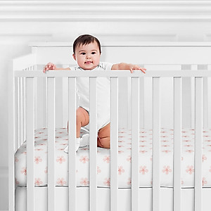 Sweet Jojo Designs Pink and White Flower Blossom Girl Fitted Crib Sheet Baby or Toddler Bed Nursery - Blush Shabby Chic Farmhouse Daisy for Burgundy Watercolor Floral Collection