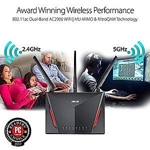 ASUS AC2900 WiFi Gaming Router (RT-AC86U) - Dual Band Gigabit Wireless Internet Router, WTFast Game Accelerator, Streaming, AiMesh Compatible, Included Lifetime Internet Security, Adaptive QoS