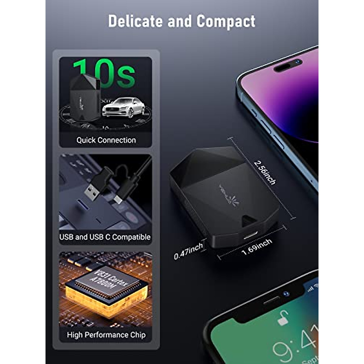 Wireless CarPlay Adapter for iPhone, YEHUA 5.8GHz Wireless CarPlay Dongle for Factory Wired CarPlay Cars