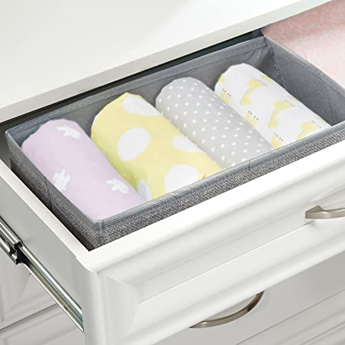 mDesign Fabric Drawer Organizer Bins, Kids/Baby Nursery Dresser, Closet, Shelf, Playroom Organization, Hold Clothes, Toys, Diapers, Bibs, Blankets, Lido Collection - 6 Pack - Gray
