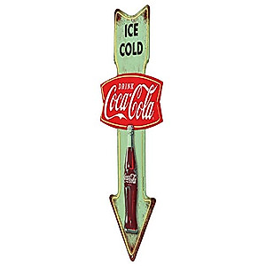 Open Road Brands Coca-Cola Ice Cold Arrow Embossed Metal Sign - Vintage Diner Coca-Cola Sign for Kitchen or Man Cave