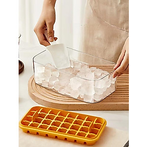 GOHOLE Ice Cube Trays for Freezer with Lid and Bin, 64 Ice Cubes, 2 Trays, Container, Lid & Ice Scoop (Green)