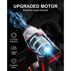 SILVEL 21V Cordless Impact Wrench 1/2 inch, 517 Ft-lbs (700N.m) Max Torque, Brushless Impact Driver with 1.5Ah Li-ion Battery, 6 Sockets, Power Impact Gun