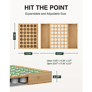 WELL WENG Larger Expandable Bamboo Coffee Pod Holder for Counter Drawer - Compatible with K-Cup Pods - Tea Bags Storage (Natural)