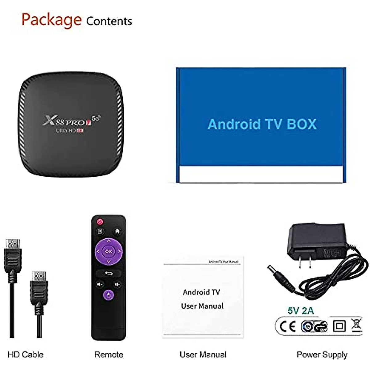X88 PRO T 5G Android 10.0 TV Box 2GB RAM 16GB ROM Allwinner H313 Quad-Core 64bit with Dual-WiFi 2.4G/5.8 GHz Ultra HD 6K H.265 WiFi Home TV Box