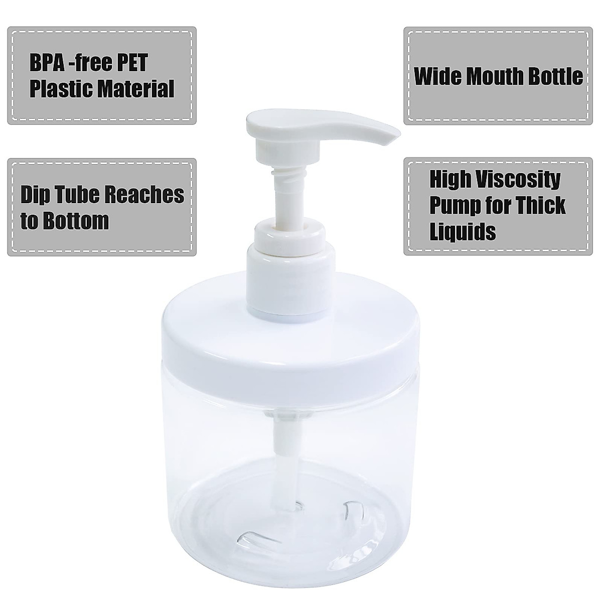 Cosywell Pump Bottle Dispenser Plastic Refillable Bottles Wide Mouth Jar Style Empty Bathroom Shower Containers for Lotion Shampoo Conditioner (Clear, 2X 500ml)