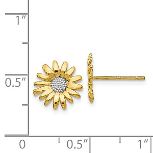 Solid 14k Yellow & White Two Tone Gold Mini Daisy Post Earrings (10mm x 10mm)