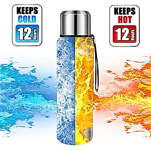 Insulated vacuum Thermo Bottle 1000ml/33oz with cup Stainless steel coffee bottles for hot and cold drink water flask.(Silver,1000ml)