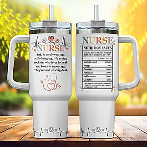 99WHALE Funny Coffee Women Nursing Nurses For Week Cups Handle Tumblers White Straws Student Er, Nurse Gifts, Tumbler 40 Oz With Handle Lid And Straw, Nurse Encourage Nutrition Facts