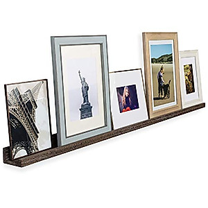 Rustic State Ted Wall Mount Extra Long Narrow Picture Ledge Photo Frame Display - 60 Inch Floating Wood Shelf for Living Room Office Kitchen Bedroom Bathroom - Torched Brown - Set of 2