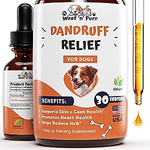 Natural Dog Dandruff Treatment - Supports a Health Skin & Coat, & Dandruff Relief - Dog Dry Skin - Dog Dry Skin Treatment - Dog Skin and Coat Supplement - Skin and Coat Supplement for Dogs - 1 fl oz