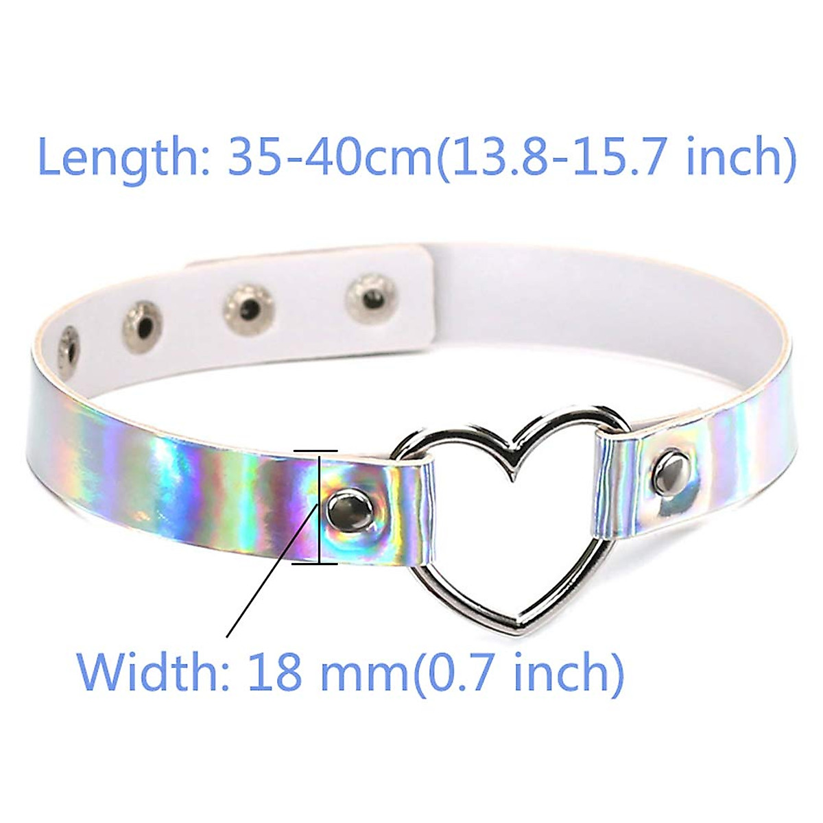 Jurxy 3PCS Heart Choker Necklace PU Leather Goth Choker Collar with Heart Punk Fluorescence Collar Adjustable Size – Blue White Pink