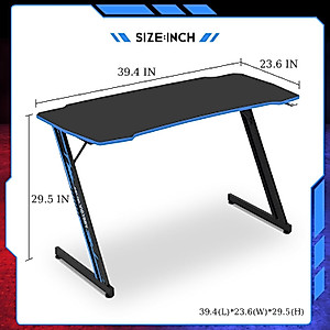 XXkseh 47 in Gaming Desk Z-Shaped Home Computer Desk with Hook Large Gaming Table for Work Study, PC Gaming Workstation with Carbon Fiber Surface, Sturdy Metal Frame, Stable and Durable, Red