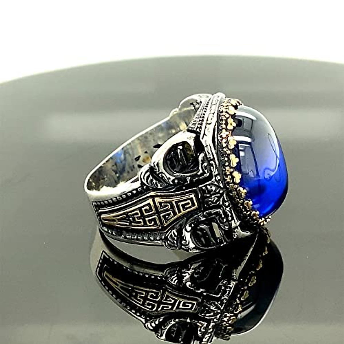 Sapphire Stone Ring, Men Handmade Silver Ring, Greek Style Ring, Handcrafted Ottoman Men Rin
