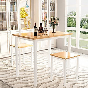 Recaceik 3 Piece Dining Table Set, Modern Bar Table Set w/ 2 Stools Kitchen Table Set for 2 Compact Design Kitchen Bar Table and Chairs for Dining Room, Living Room, Apartment, Small Space (Beige)