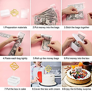The Money Cake, Cake Money Box-Cake Money Pull Out Kit Includes 1Pc Clear Food-Contact Safe Box, 1Pc Gold Cake Topper, 20Pcs Pockets for Birthday Party Cake Decorations