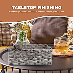 Alipis Plastic Sundries Storage Plastic Rattan Sundries Basket Seagrass Storage Basket Storage Box Basket with Handle