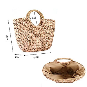 YYW Beach Totes Bags for Women Summer Large Straw Hand-woven Top-handle Handbag Sea Straw Bag Beach Rattan Clutch Purse (Brown)
