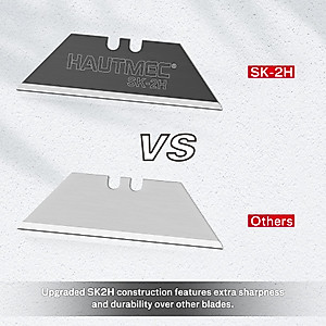 HAUTMEC Utility Knife Blades, 10-Pack with Dispenser, Standard Replacement Blades for Heavy Duty Utility Knives and Box Cutters, Sharper SK2H Black Blades HT0265-KN