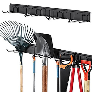 Fogein Garage Garden Tool Organizer Wall Mount,Garage Organization and Storage,Adjustable Heavy Duty Garage Organization Rack with 7 Double-Hooks 33" Tracks,Hold Up to 264lbs for Garage/Storage Shed