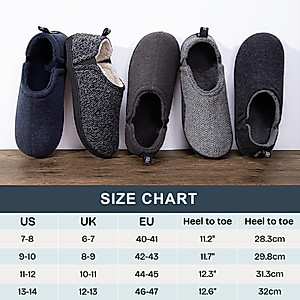 Snug Leaves Men's Fuzzy Wool Felt Memory Foam Slippers Warm Winter Faux Sherpa Indoor Outdoor House Shoes with Dual Side Elastic Gores (Size 11-12 M, Dark Gray)