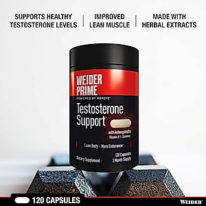 Weider Prime Testosterone Supplement for Men, Healthy , Support to Help Boost Strength and Build Lean Muscle, 120 Capsules