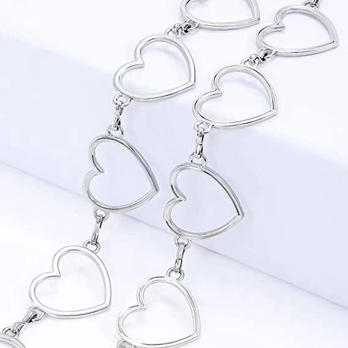 Zhang shine Fashion Long Tassel Love Hearts Pendant Silver Metal Waist Chain Women Adjustable Body Link Belts Body Belly Jewelry for Jeans Dresses