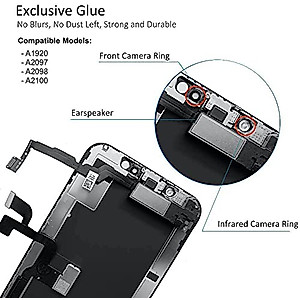 Full Screen Replacement OLED 3D Touch Assembly with Pre-Installed Ear Speaker and Proximity Sensor with Frame Adhesive and Repair Tools for iPhone Xs 5.8 inch