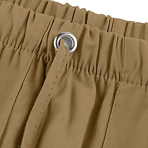 Men's Summer Casual Drawstring Beach Loose Slim Fit Trousers Linen Cotton Pants with Elastic Waistband White