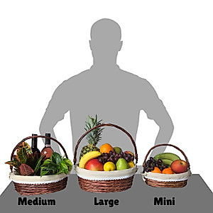 Trebisky Wicker Basket with Cello Wrap, Complete DIY Gift Set include Heat Shrink Cellophane Bags and Ribbons, Empty Basket for Wine, Picnic, Storage, Food, Easter, Christmas, Birthday (Brown 3PK)