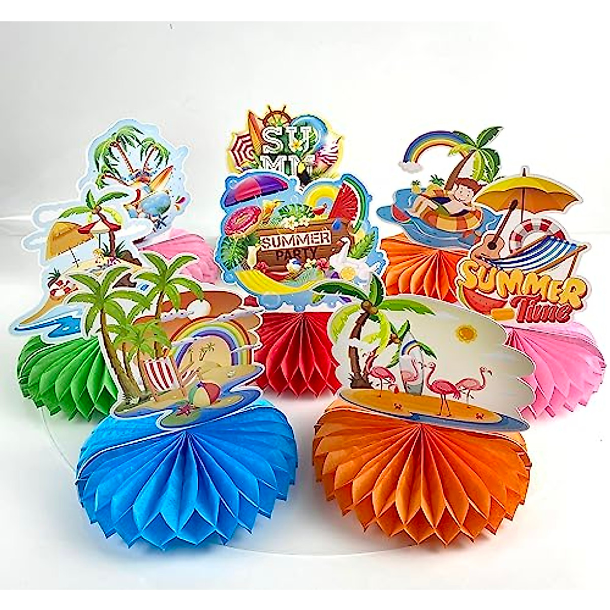 Uyoulis Set of 8 Premium 3D Double-Sided Paper Honeycomb Centerpiece Decorations for Summer Pool Hawaiian Beach Parties - Desktop Decor, Birthday Photo Props, and Holiday Party Supplies