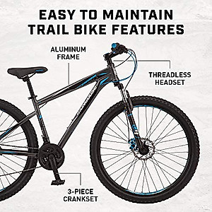 Mongoose Impasse HD Mountain Bike, Men and Women, 29-Inch Wheels, Aluminum Frame, Twist Shifters, 21-Speed Rear Deraileur, Front and Rear Disc Brakes, Charcoal