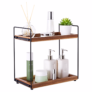 Bathroom Counter Organizer Countertop Storage - 2 Tier Bathroom Countertop Organizer Coffee Bar Organization Acacia Wood Counter Top Organizer Kitchen Spice Rack Vanity Shelf Toilet Vanity Organizer