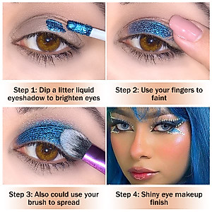 Oulac Blue Liquid Glitter Eyeshadow Liquid Shimmer Eyeshadow Liquid Eyeliner Non-sticky One-Swipe Coverage with Quick-Drying Crease-resistant Formula.Vegan & Cruelty-Free.(10)